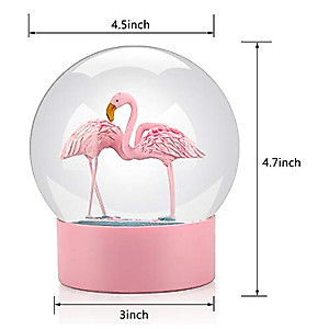 Mingfuxin Snow Globe, Pink Flamingos Snow Globe for Kids, Glitter Glass Snowglobes for Women Girls, Snow Globes Home Office Table Decor Birthday Gift, 100MM Pink Flamingos Valentines Snow Globe
