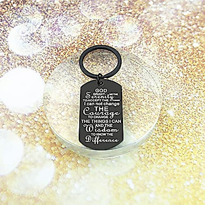 Ibiwe Serenity Prayer Keychain Womens Mens Stocking Stuffers for Women Men Adults Stockings Stuffer Religious Jewelry God Grant Me The Serenity Prayer Quote Dog Tag Keyring Christian Gift (Black)