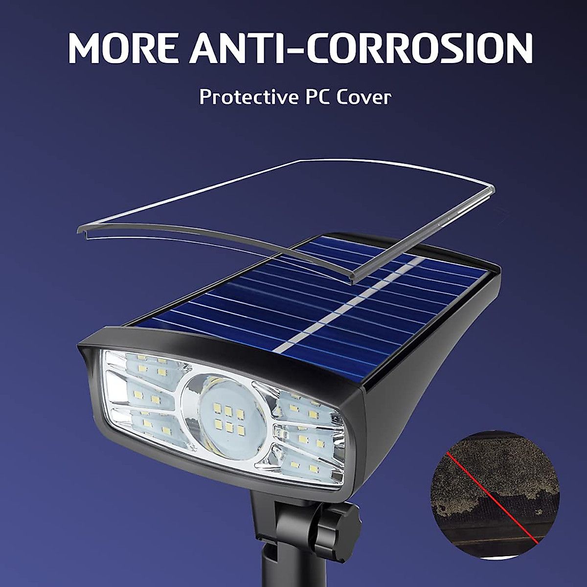 Solar Spot Lights Outdoor, SainSonic IP67 Waterproof Spotlights with a No Peeling Panel and Screwless Design for Long Life, LED Garden Wall Yard Pool Landscape Lighting, 700 Lumens Cool White, 2 Packs