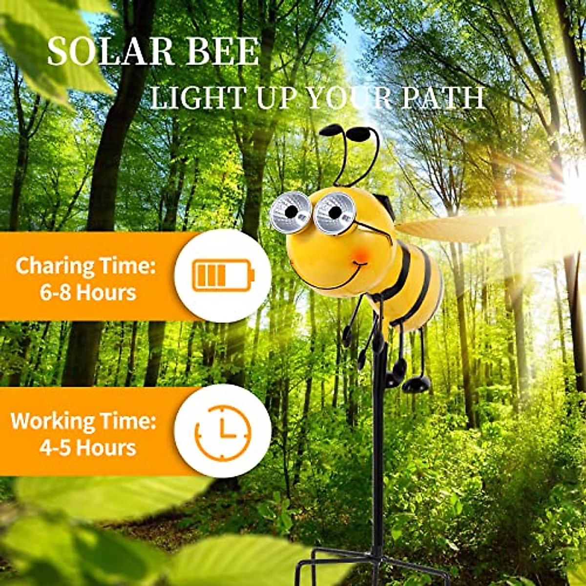 Canabear Metal Bee with Solar Light Eyes Bee Yard Art Garden Decorations - Decorative Garden Stakes for Garden Lawn Fence Backyard Patio Outdoor Wall Art Gifts