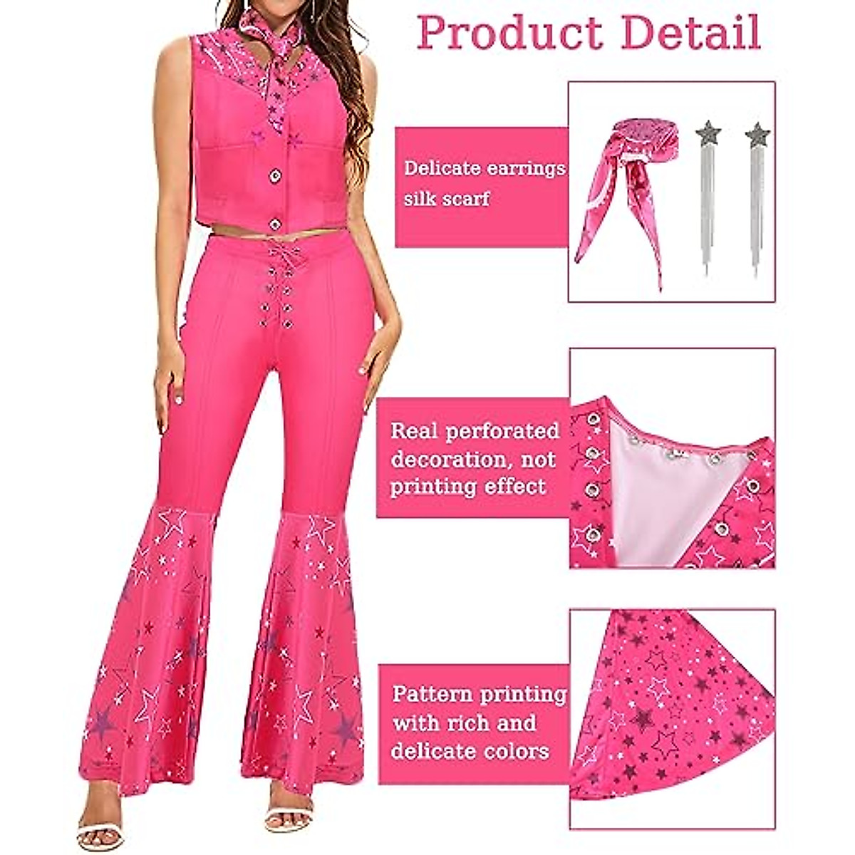 Girls Cowgirl Costume Kids 70s 80s Hippie Disco Cowboy Outfits Halloween Costume Western Looks Cosplay CA010L