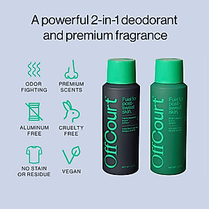 OffCourt Natural Body Spray for Men with Prebiotics - Deodorizing Mens Body Spray - Aluminum-Free Spray Deodorant for Full-Body Use - Multi-Pack with Sandalwood and White Musk, 3.4 Ounce (Pack of 2)