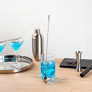 Restaurantware Bar Lux 16 Inch Bar Spoon 1 Corkscrew Handle Cocktail Stirrer Spoon - Long Commercial Stainless Steel Cocktail Mixing Spoon For Stirring And Mixing Cocktails For Professionals