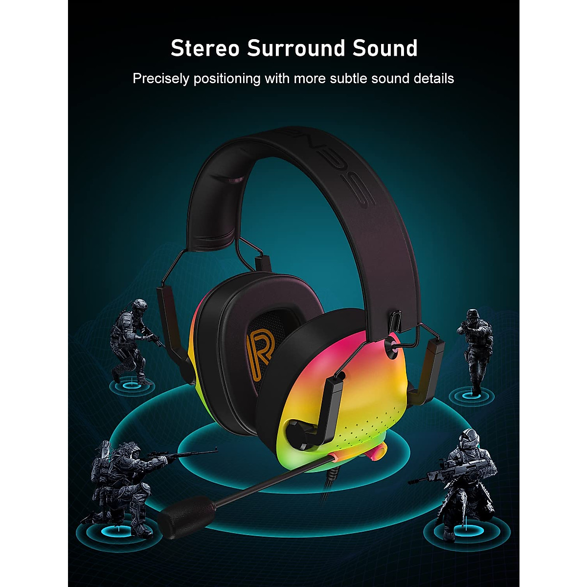 SENZER SG500 Surround Sound Pro Gaming Headset with Noise Cancelling Microphone - Soft Memory Foam Padding - Portable Foldable Headphones for PC, PS4, PS5, Xbox One, Switch - Gradient