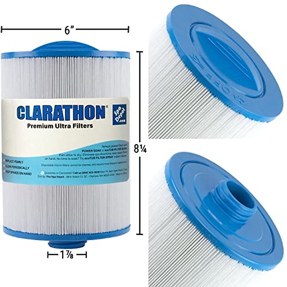 Clarathon 2-Pack Spa Filters Replacement for Unicel 6CH-940, Pleatco PWW50 P3, Filbur FC-0359