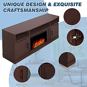 EROMMY 59'' Fireplace TV Stand with 23'' Electric Fireplace Insert, Entertainment Center with Adjustable Shelves, TV Console for TVs up to 65'' for Living Room, Bedroom, Office, Rustic Walnut