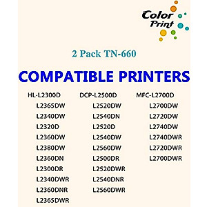 (2-Pack, Black)ColorPrint Compatible TN660 Toner Cartridge Replacement for Brother TN-660 TN630 TN-630 Work with HL-L2380DW HL-L2300D HL-L2340DW MFC-L2680W MFC-L2740DW MFC-L2685DW DCP-L2540DW Printer