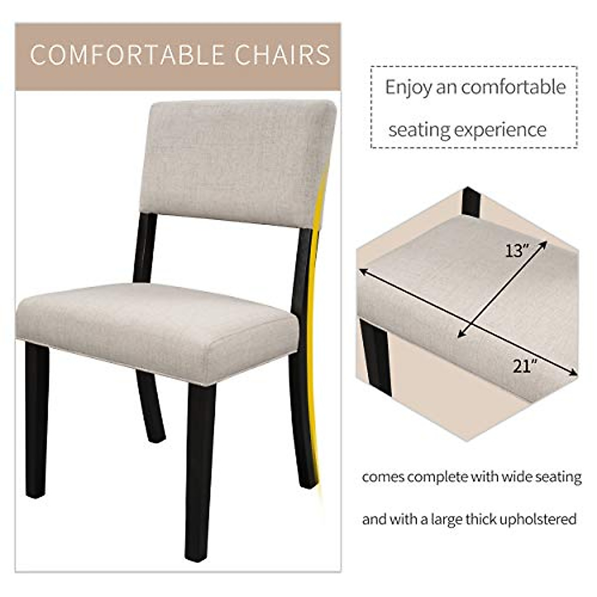 FANYE 5 Pieces Sets with Wooden Round Table Bring Bottom Shelf and 4 Linen Upholstered Chairs with Back Cushion for Home Breakfast, Lunch & Dinner Kitchen & Dining Room Furniture, Espresso+Beige