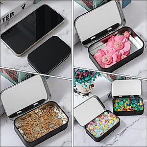 PEOVLVN 2 Pack Small Tin Box, Metal Rectangular Empty Hinged Tins Metal Tin Box with Lids Mini Portable Metal Box Container for Storage Candies Jewelry Crafts (3.7x2.4inch)