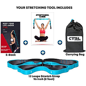 Stretching Strap with Loops - Non Elastic Stretch Band for Physical Therapy, Yoga Strap for Stretching Equipment, Stretch Bands for Exercise and Flexibility - Fascia, Hamstring & Leg Stretcher Belt