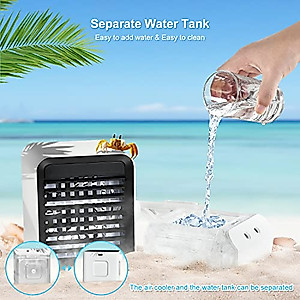 aceyoon Portable Air Conditioner Fan, Evaporative Personal Air Cooler for Small Space, Desktop Mini USB Cooling Fan Humidifier with 3 Speeds and 7 Colors LED Light for Home, Office, Dorm, Camping