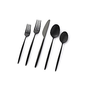 Cambridge S505120CKW12R Gaze Black Satin 20-Piece Flatware Set, Service for 4, silver