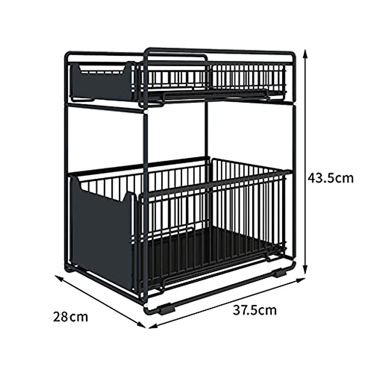 LEAYAN Under Sink Storage 2 Tier Cabinet Rack Under Sink Shelf,Under Sink with Sliding Drawer,Under Sink Organizer Removable,for Kitchen and Bathroom Under Sink Rack Shelf, White 37.5 * 28 * 43.5cm