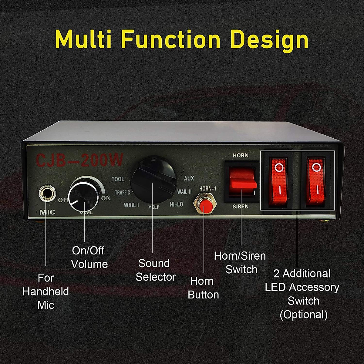 Police Siren Speaker - DC 12V 200w Car PA System kit with emergency siren horn Speaker loud 9 sound Wired Handheld Microphone Loudspeaker Emergency Siren Electronic For vehicles Truck UTV ATV