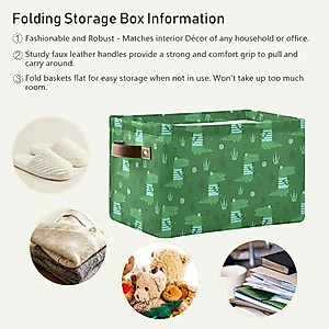 Green Crocodiles Leave Storage Basket Bins Sturdy Toy Storage Organizer Bins Laundry Basket with Handles for Living Room Clothes Nursery Closet Shelf Playroom,2 pcs