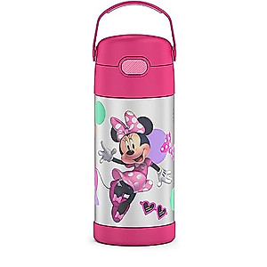 THERMOS FUNTAINER 12 Ounce Stainless Steel Vacuum Insulated Kids Straw Bottle, Minnie Mouse