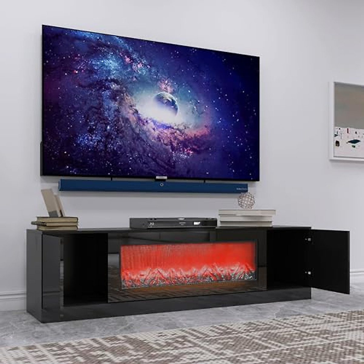 Daxue 71” TV Stand with Electric Fireplace Removable, Black Entertainment Center with Storage, Media Console Cabinet for 75 inch TV