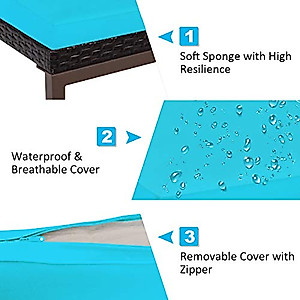 Tangkula 2 PCS Patio Rattan Chaise Lounge Chair, Outdoor Reclining Chaise with Cushion and Armrest, Wicker Sun Lounger with Adjustable Backrest for Garden, Balcony, Poolside (Turquoise)