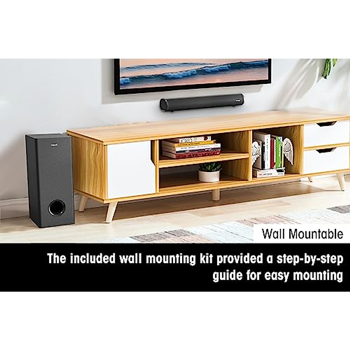 littoak 2.1 Sound Bar with Subwoofer for TV, Deep Bass Small Soundbar TV Speaker Home Theater Surround Sound System, HDMI/Bluetooth/Optical/Aux Connection, 16 Inch