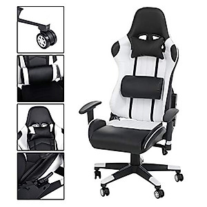 Devoko Gaming Chair Racing Style High Back Computer Chair with Adjustable Armrests Ergonomic Office Chair Executive Swivel Task Chair with Headrest and Lumbar Support (White)