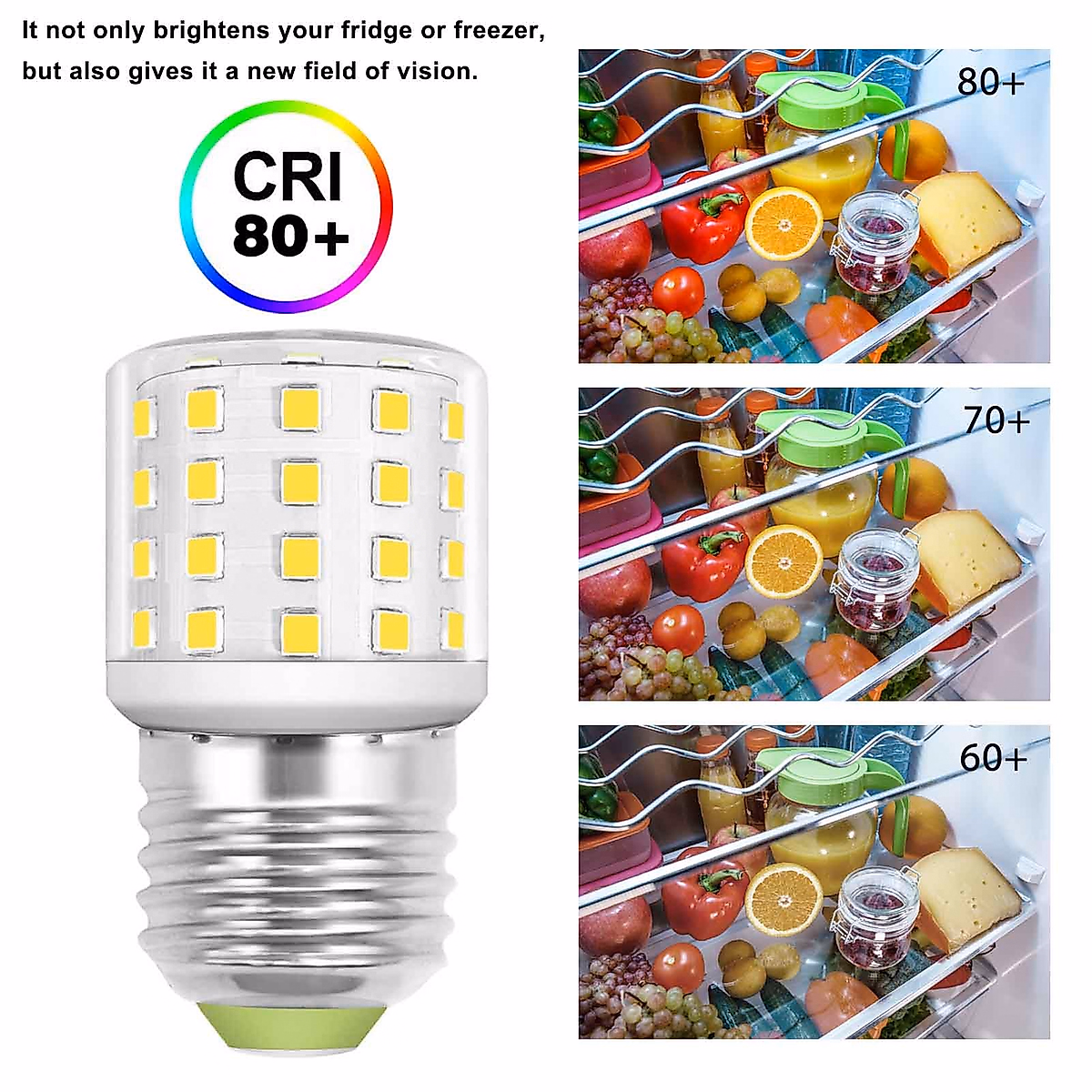 LED Appliance Light Bulb for Refrigerator Fridge Freezer 4W (40W Equivalent) E26 Medium Base Compact T10 Tubular A15 AC100-265V Floor Lighting Decorative Corn Lamp Daylight White 5000K, Pack of 3