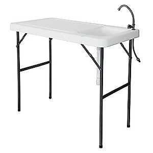 sddfor Folding Picnic Table with Sink Faucet, Portable Fish Fillet Hunting Cutting Table for Outdoor, Camping, Picnic, BBQ, Party