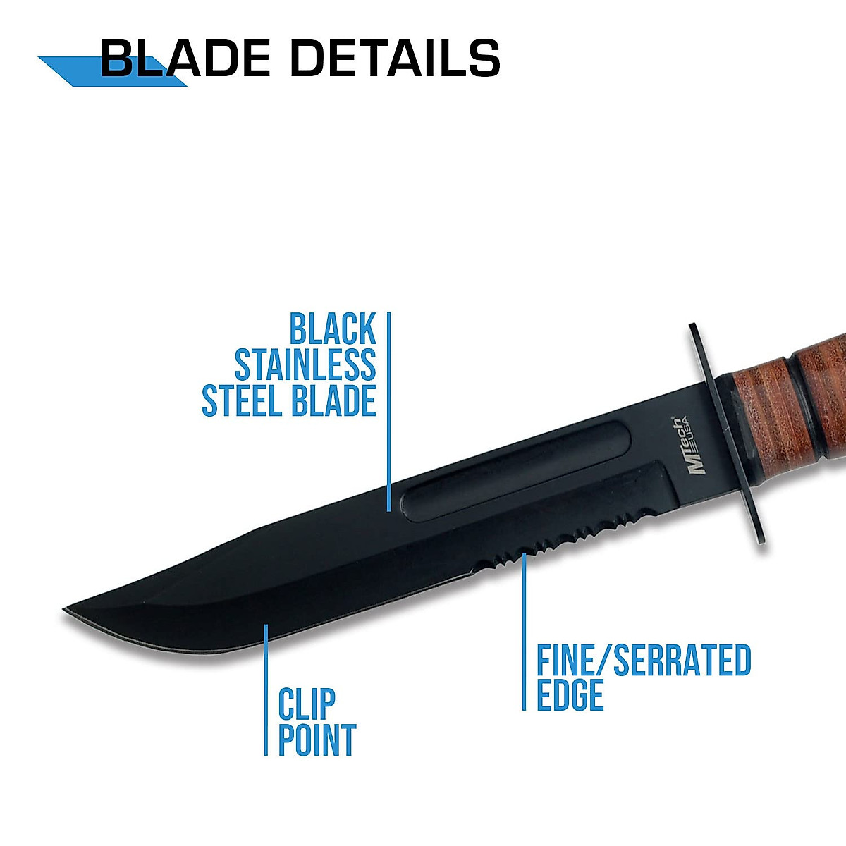 MTECH USA M-tech USA Leather Ribbed Stainless Steel Survival Knife , Brown , Small