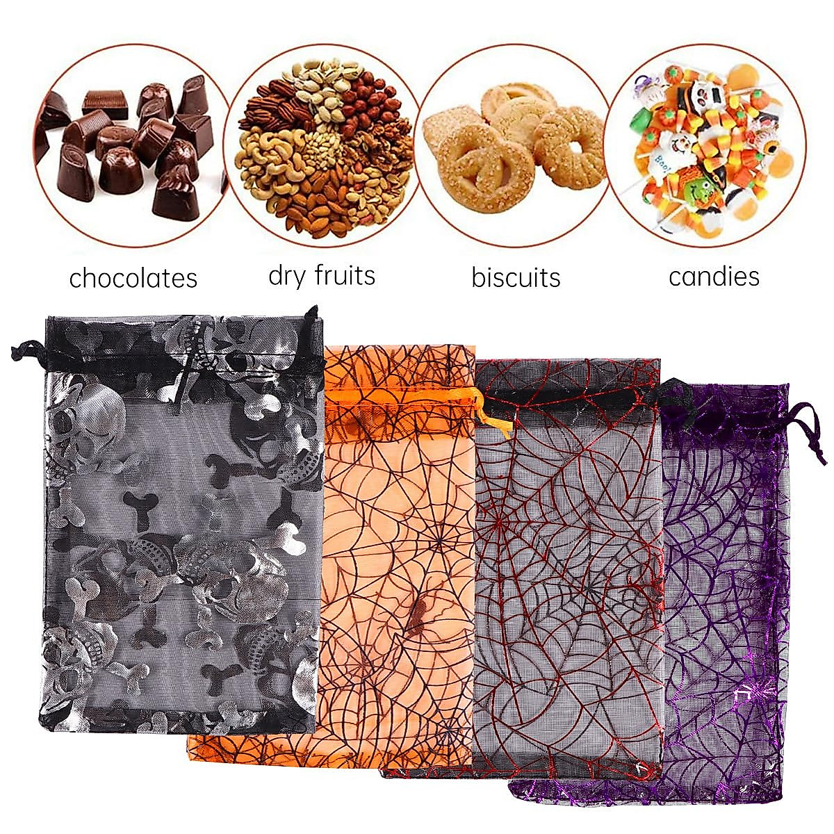 Yardwe 50pcs Halloween Organza Bags, Drawstring Jewelry Bags Present Goody Bags Spider Web Mesh Candy Bags for Party Favors