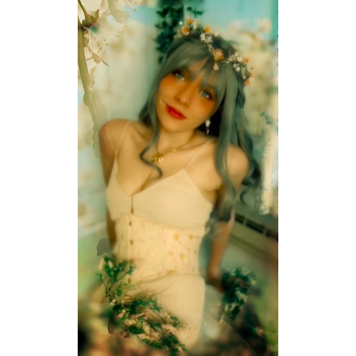 MOSTORY Pink Flower Elf Crown - Handmade Woodland Fairy Headpiece Forest Floral Headband with Crystal Elven Flower Circlet for Women Girls Cosplay Renaissance Mardi Gras