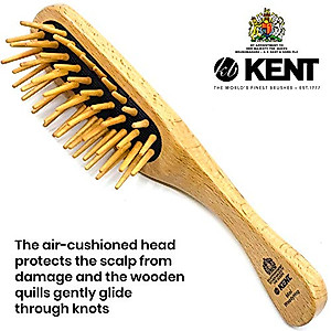 Kent KB Woodyhog Travel Size Detangling Brush Beech-wood Travel Brush, Firm Rounded Wooden Bristles, Natural Cushion Detangler Wooden Hair Brush for Women Men and Kids Everyday Care, Made in England