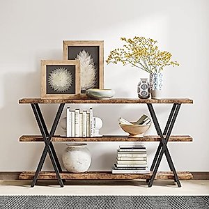 Tribesigns Wood Console Table 70-Inch Long Sofa Table, Farmhouse Entryway Tables Vintage Couch Tables Wooden Hallway Table with 3-Tier Storage Shelving for Living Room Foyer Entrance, Rustic Brown