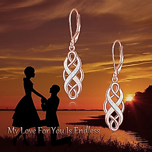 YFN Celtic Knot Dangle Earrings Rose Gold Plated Sterling Silver Good Luck Irish Celtic Knot Vintage Dangles for Women (Rose Gold Celtic Earrings)