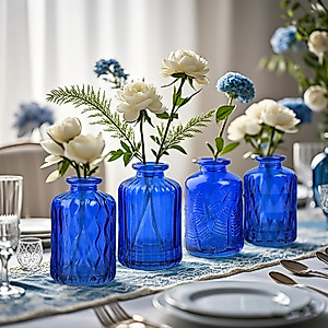 ELEGANTTIME Set of 5 Brown Amber Glass Bud Vase Set Multi Colour Glass Flower Vase Bottle with Crok Wire Handle Design Perfect for Cafes, Office Table, Home and Garden