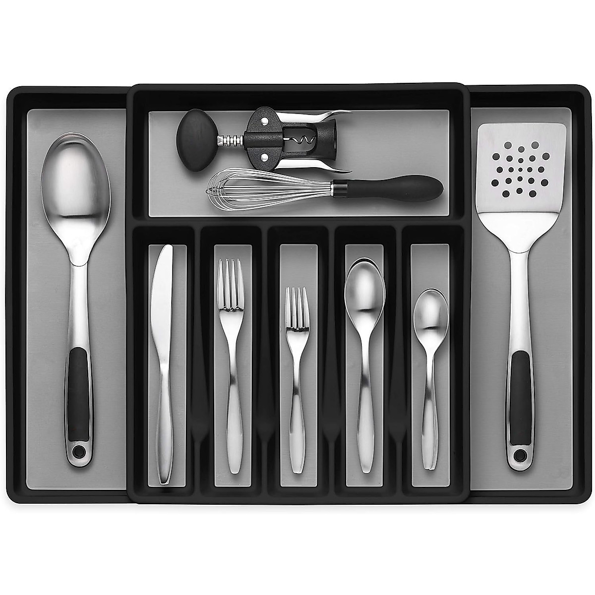 Expandable Cutlery Drawer Organizer, Flatware Drawer Tray for Silverware, Serving Utensils, Multi-Purpose Storage for Kitchen, Office, Bathroom Supplies