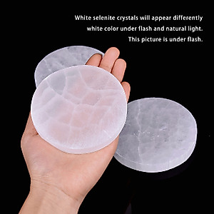 CNYANFEI 3pcs Selenite Charging Plates 4” Satin Spar Crystal Tray Natural Selenite Stone Coasters Circle Gemstone Slab Bulk