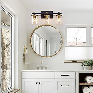 Atocif Bathroom Vanity Light 3-Light, Black and Gold Bathroom Light Fixtures with Clear Glass Shade, Vintage Bathroom Vanity Lights, Modern Wall Sconce for Bathroom, Living Room, Hallway, Bedroom