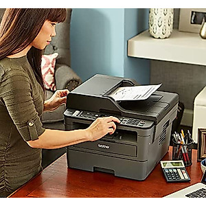 Brother MFC L26 Series All-in-One Laser Printer, Print, Copy, Scan, Fax - 26 ppm, 2400 x 600 dpi, 250 Sheets, Wireless, Mobile Printing, Auto 2-Sided Printing, with MTC Printer Cable
