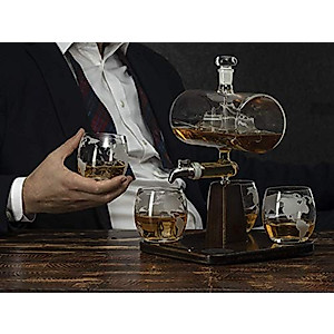 Whiskey & Wine Decanter Gifts for Men & Dad, Ship Decanter 1000ml, Set with 4 Globe Drinking Glasses - Cool Liquor Dispenser for Home Bar Unique Birthday Gift Ideas from Wife, Daughter, Son Present