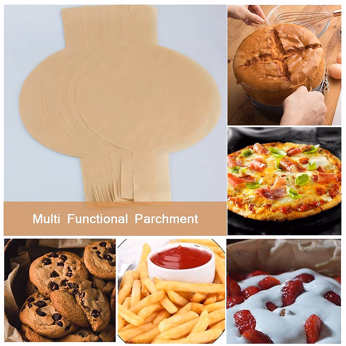 120 PCS Precut Circle Cake Pan Liners Rounds, 6/8/9 Inch Non Stick Parchment Paper Sheets for Baking Cakes,Dutch Oven, Air Fryer with Easy Lift Tabs (Brown)