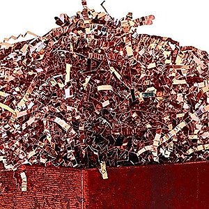 UNIQOOO 1/2 LB Metallic Rose Gold Crinkle Cut Paper Shredded Filler, Pink Grass Raffia Tissue, Strands Shred Craft Bedding Cushion, Wedding Mothers Day Bridesmaid Engagement Gift Boxes Bags Retail