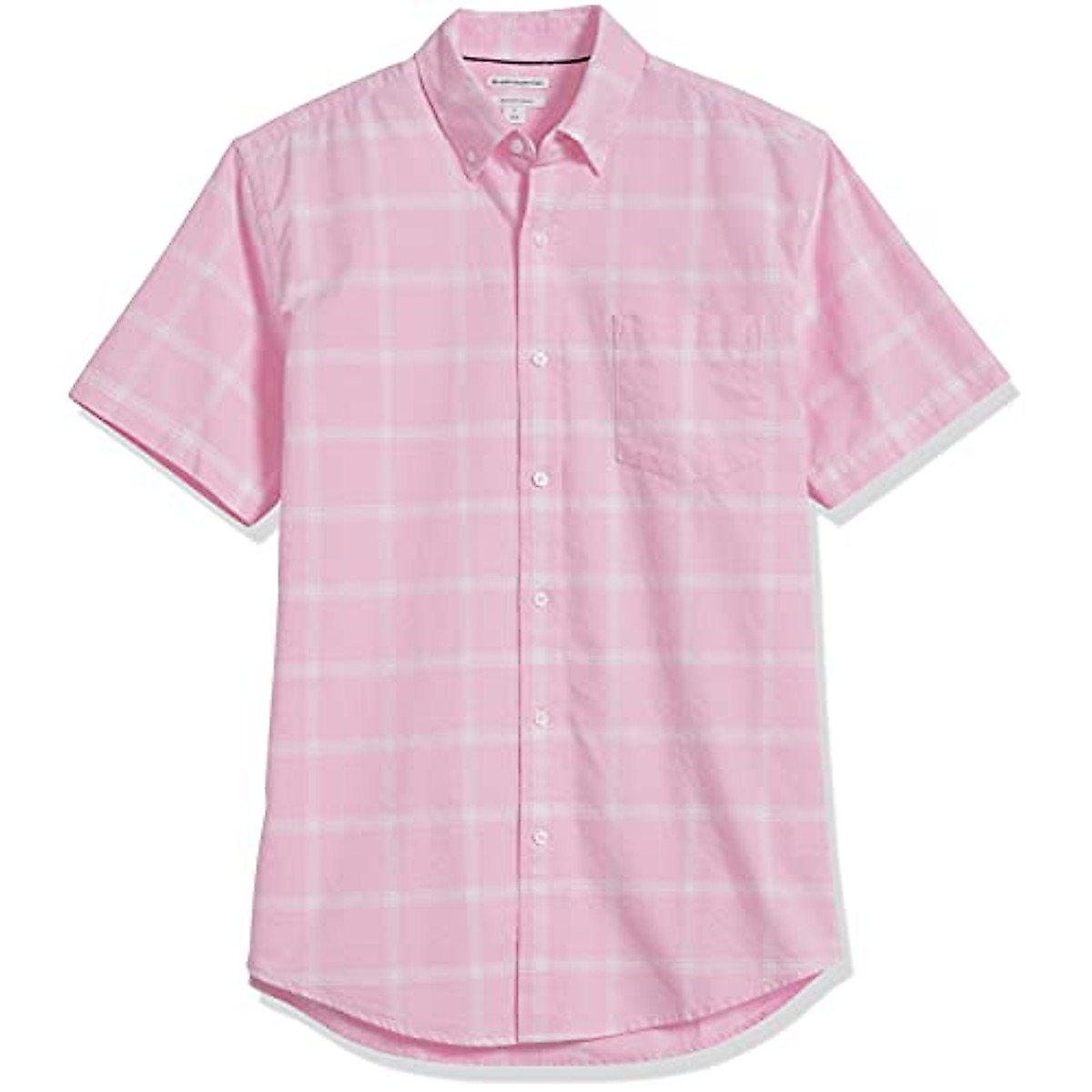 Amazon Essentials Men's Regular-Fit Short-Sleeve Pocket Oxford Shirt, Pink Windowpane, X-Large