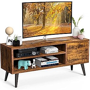 Retro TV Stand with Storage for TVs up to 55 in, Rustic Brown TV Stand for Media, Mid Century Modern TV Stand & Entertainment Center with Shlef，Wood TV Console Table for Living Room Bedroom, APRTS01