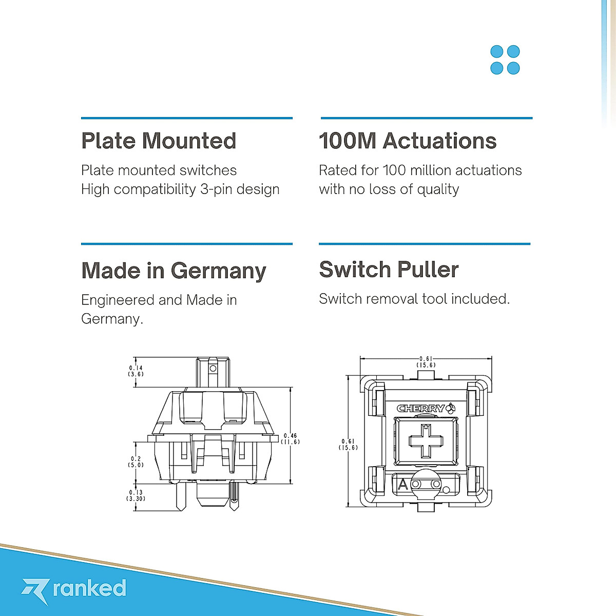 Bundle of 65 Cherry MX RGB Speed Silver Switches for Mechanical Gaming Keyboards & Ranked Premium CNC Machined Switch Opener