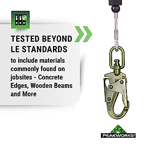PEAKWORKS Fall Protection Safety Lifeline, Self Retracting (SRL) Cable, 20 ft Vertical and Horizontal Cable, Galvanized Steel Snap Hook Harness for Climbing, Rescue, Hunting, Roofing, V845533020LE