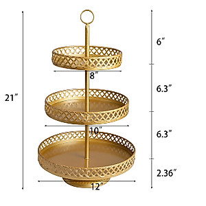 weharnar Cupcake Stand - 3 Tier Metal Cupcake Tower - Dessert Table Display Set Round Cake Holder Tiered Serving Tray for Cup Cakes Desserts Fruits Candy Cookie Buffet, Gold
