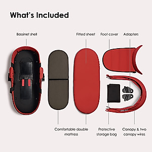 BABYZEN YOYO 0+ Bassinet, Red - Includes Thick Double Mattress, Ventilated Shell & Canopy - Requires YOYO2 Frame (Sold Separately)