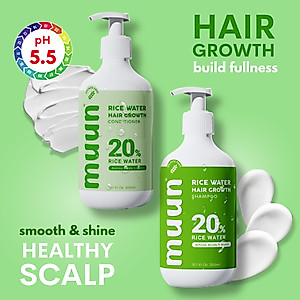 Muun Rice Water Shampoo and Conditioner Set for Hair Growth, Regrowth, Thinning Hair and Anti Hair Loss, Fall with Natural Ingredients including Biotin, Keratin and Caffeine, Men and Women.