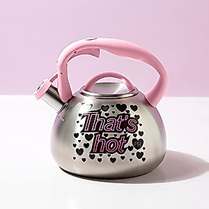 Paris Hilton Whistling Stovetop Tea Kettle, Stainless Steel with Color Changing Heat Indicator Design, Soft Touch Handle, 2.5-Quart, Pink