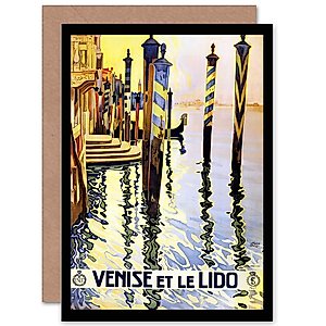Wee Blue Coo TRAVEL VENICE ITALY CANAL GONDOLA ADVERT BIRTHDAY BLANK GREETINGS CARD