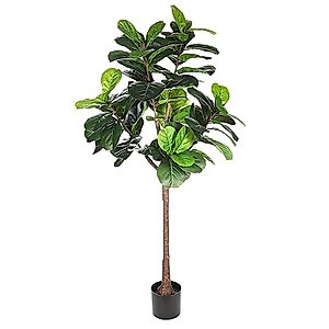 ​Realead 5ft Fiddle Leaf Fig Tree Artificial - Large Fake Fig Leaf Tree with 78 Leaves - Tall Faux Plants in Plastic Nursery Pot for Modern Home Office Living Room Indoor Decor